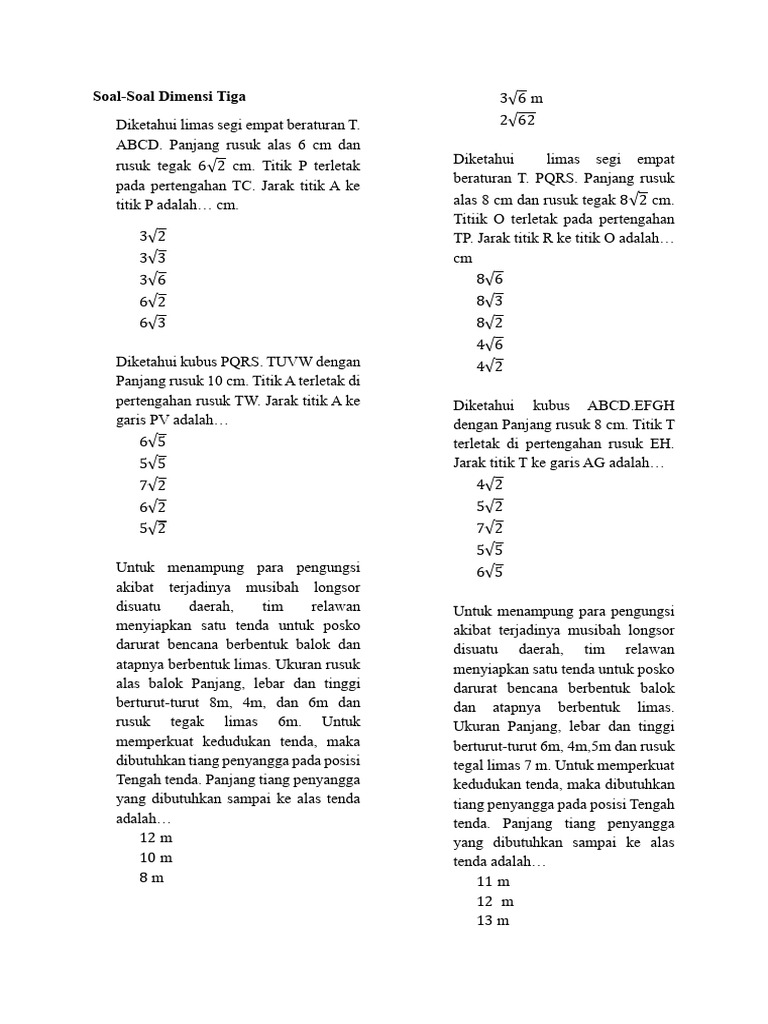 Soal-Soal Dimensi Tiga | PDF