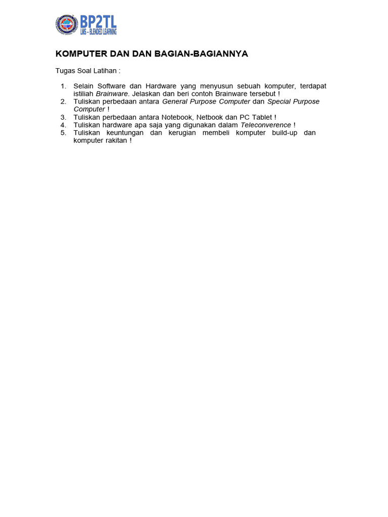 Tugas Komputer Dan Bagian-Bagiannya | PDF
