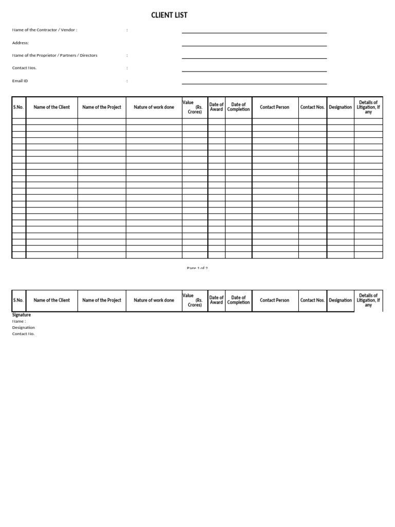 Format Client List | PDF