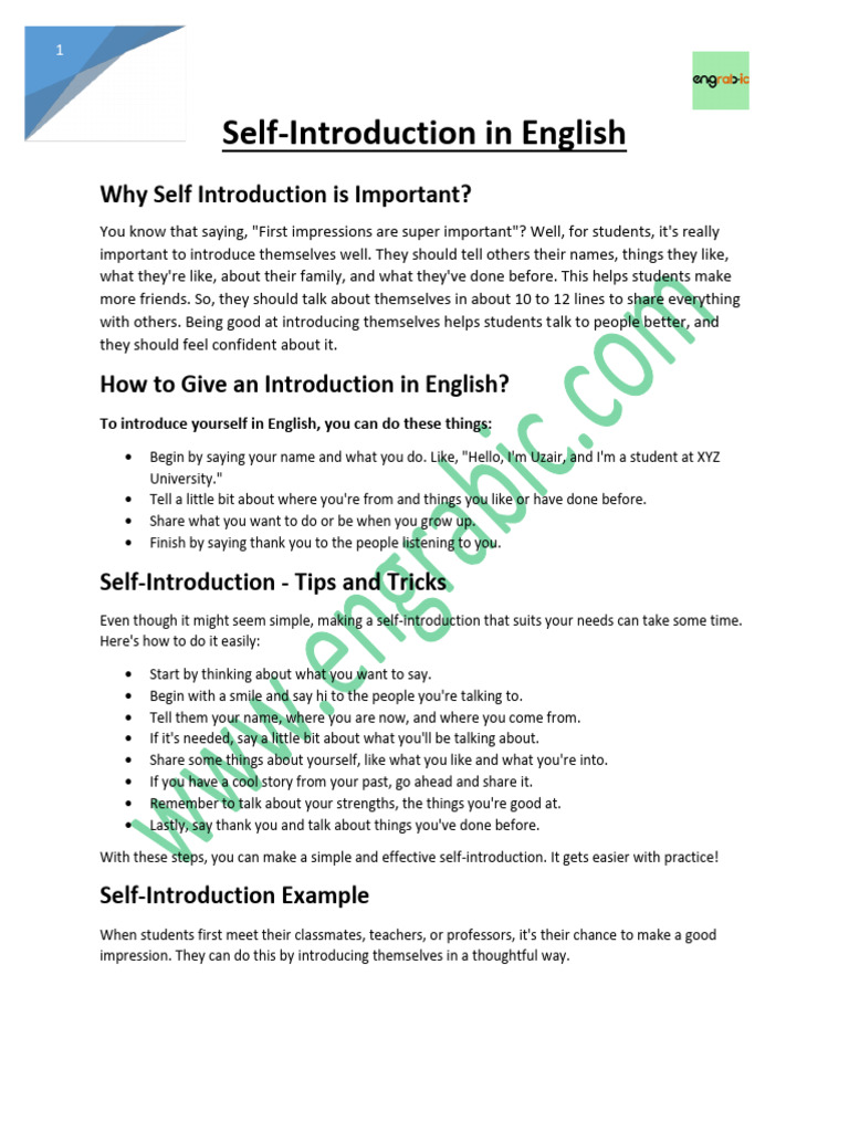 Self Introduction in English | PDF