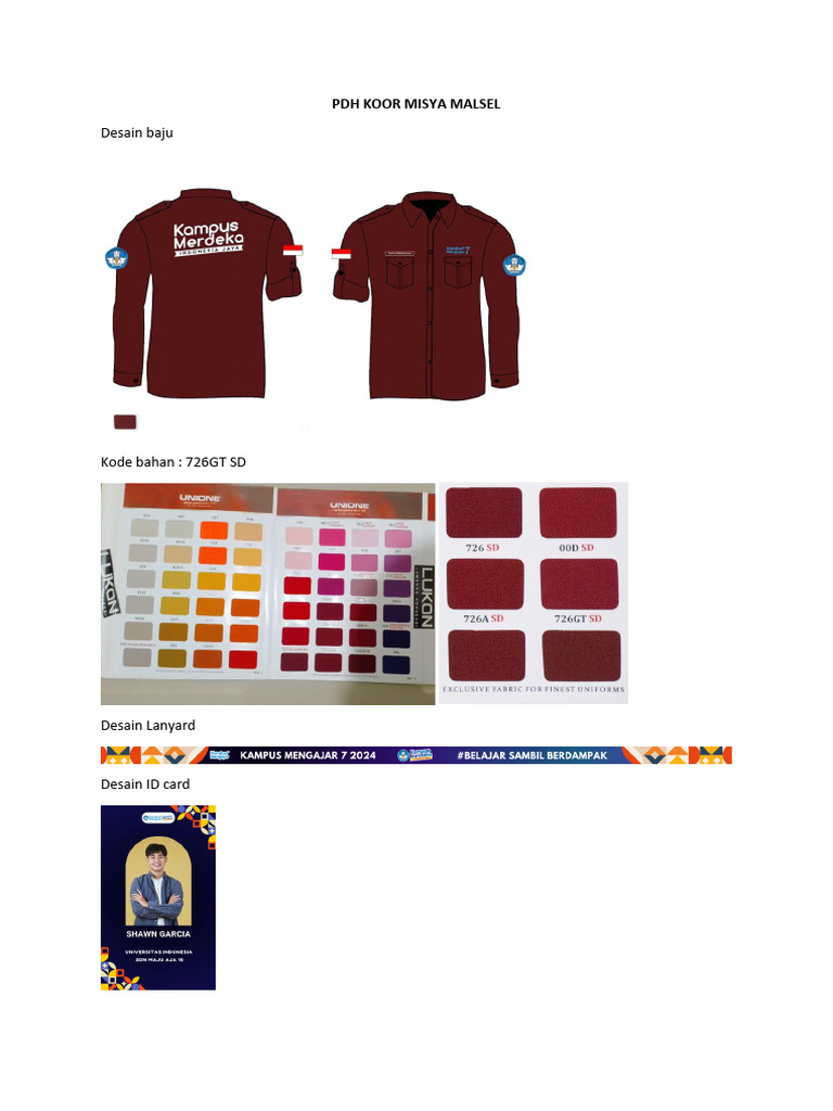 SPESIFIKASI PDH, LANYARD, DAN ID CARD | PDF