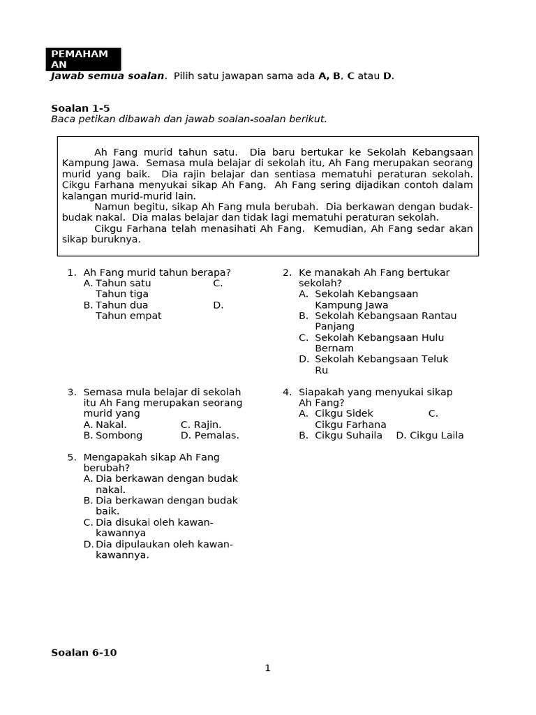 Soalan PPT Bahasa Melayu Peralihan Kertas 1 2016 | PDF