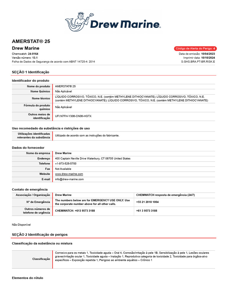 FDS - Amerstat 25 - PT - 2023 | PDF | Química | Sustancias químicas