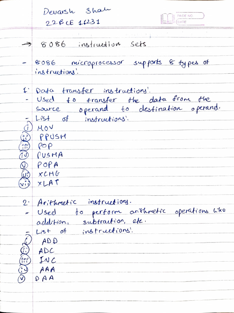 8086 Instruction Set Devarsh Shah 22BCE11231 | PDF