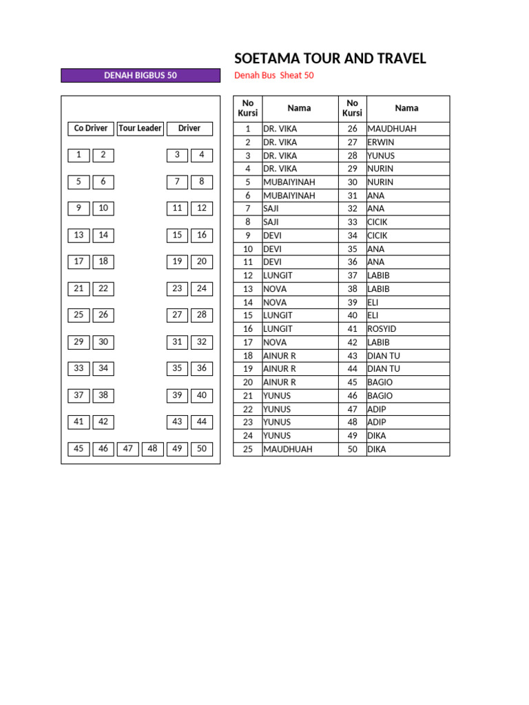Denah Bus Lengkap Dieng Jogja | PDF