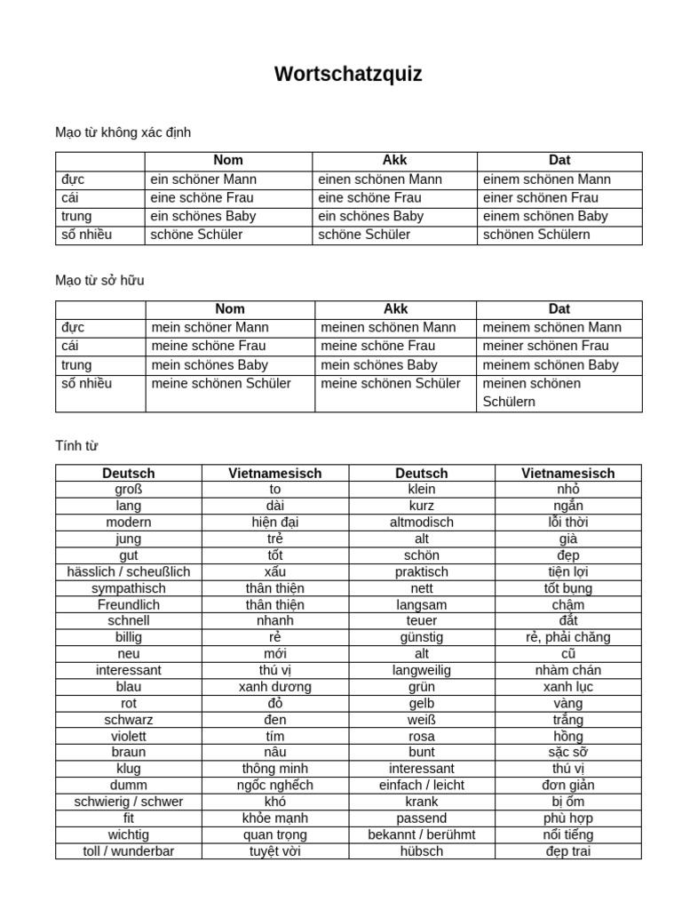 Wortschatzquiz Lek 9 | PDF