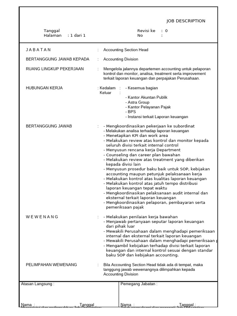 Accounting Depart Job Desc Template | PDF