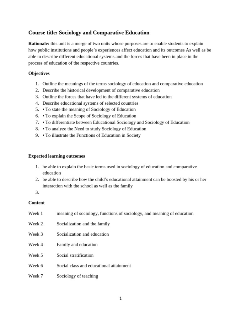 Sociology and Comparative Education-1 | PDF | Socialization | Social ...