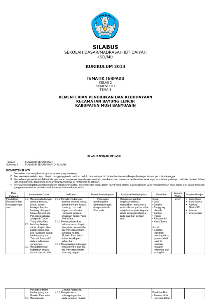 Silabus Kelas 2 Tema 3 | PDF
