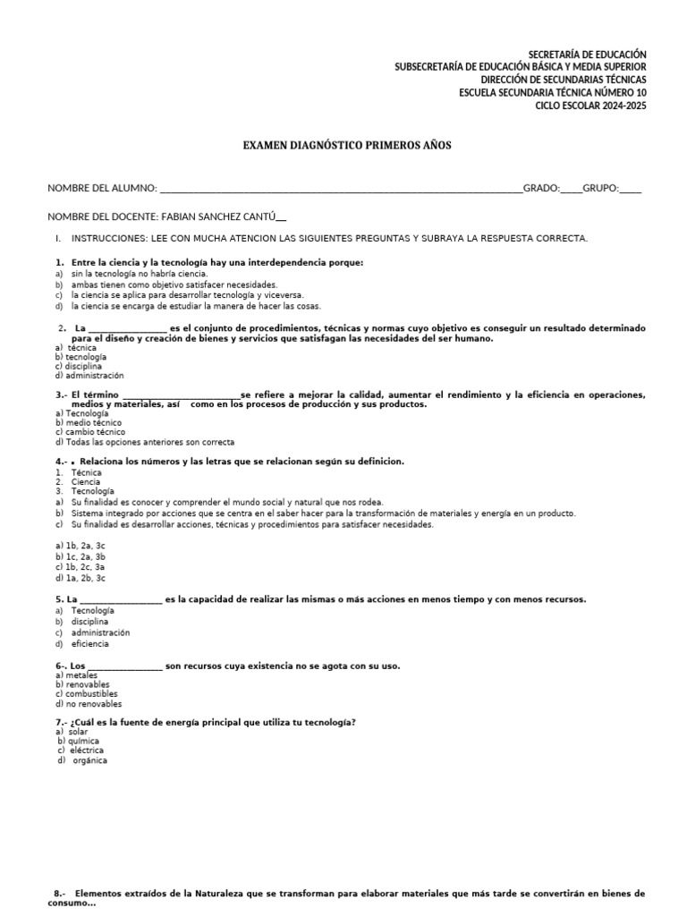 1° Exam Diag - Tecnologias - Fabian | PDF