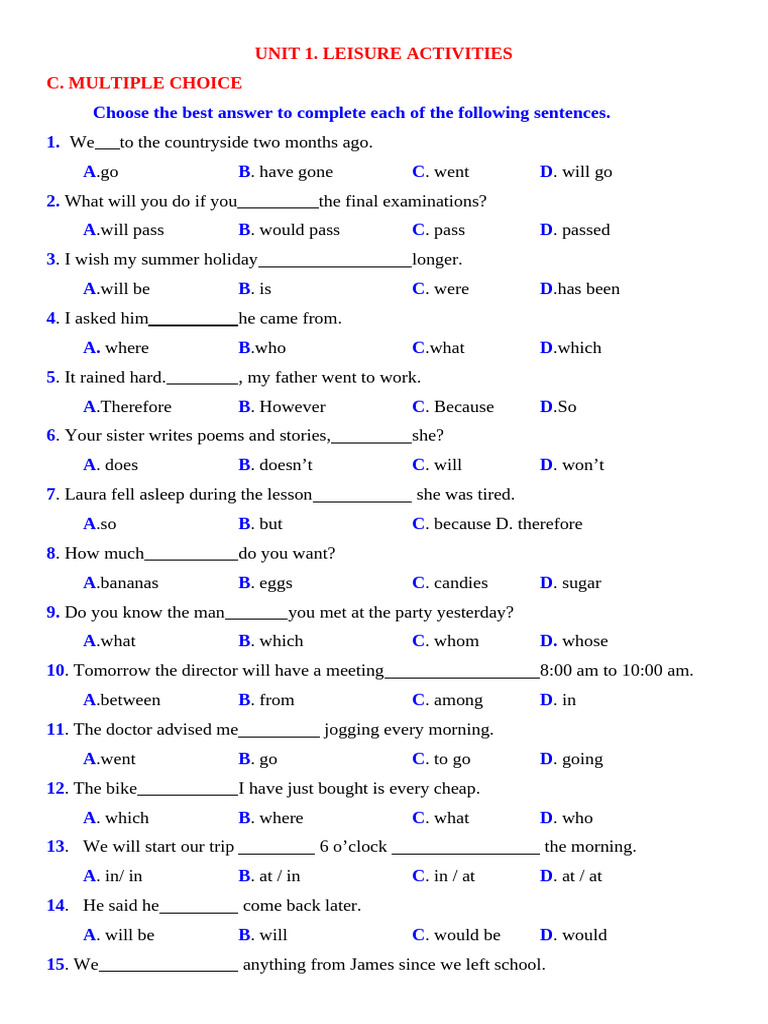 Multiple Choice E8 (Unit 1-6) | PDF
