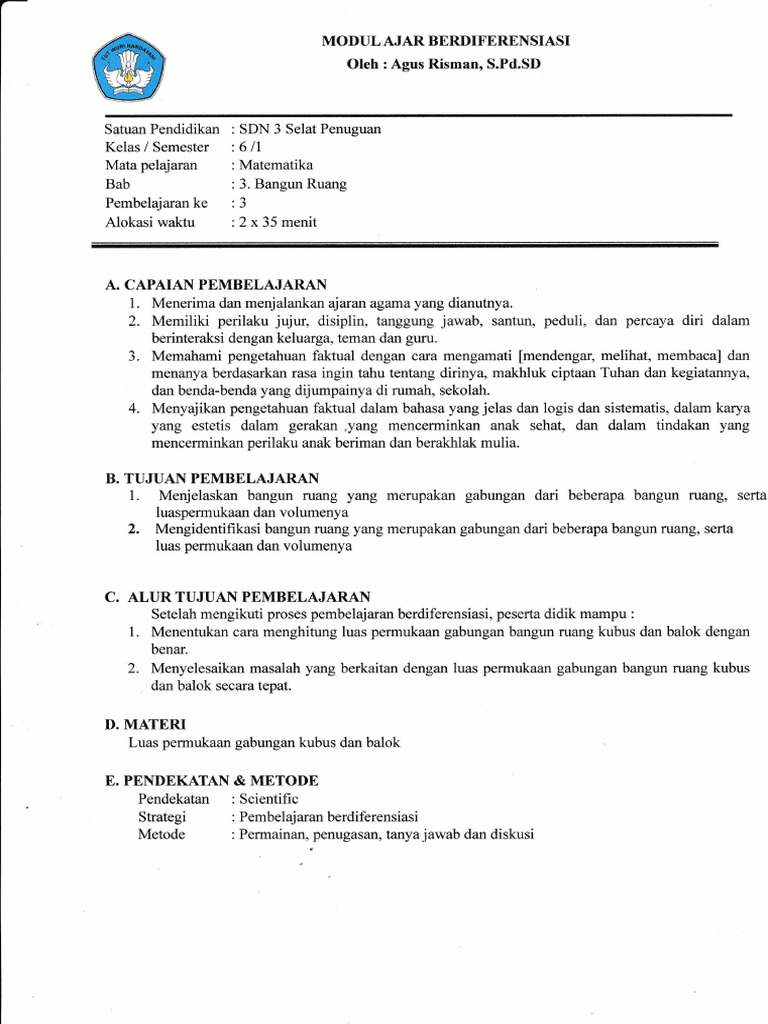 Modul Ajar Berdiferensiasi Matematika Kelas 6 | PDF