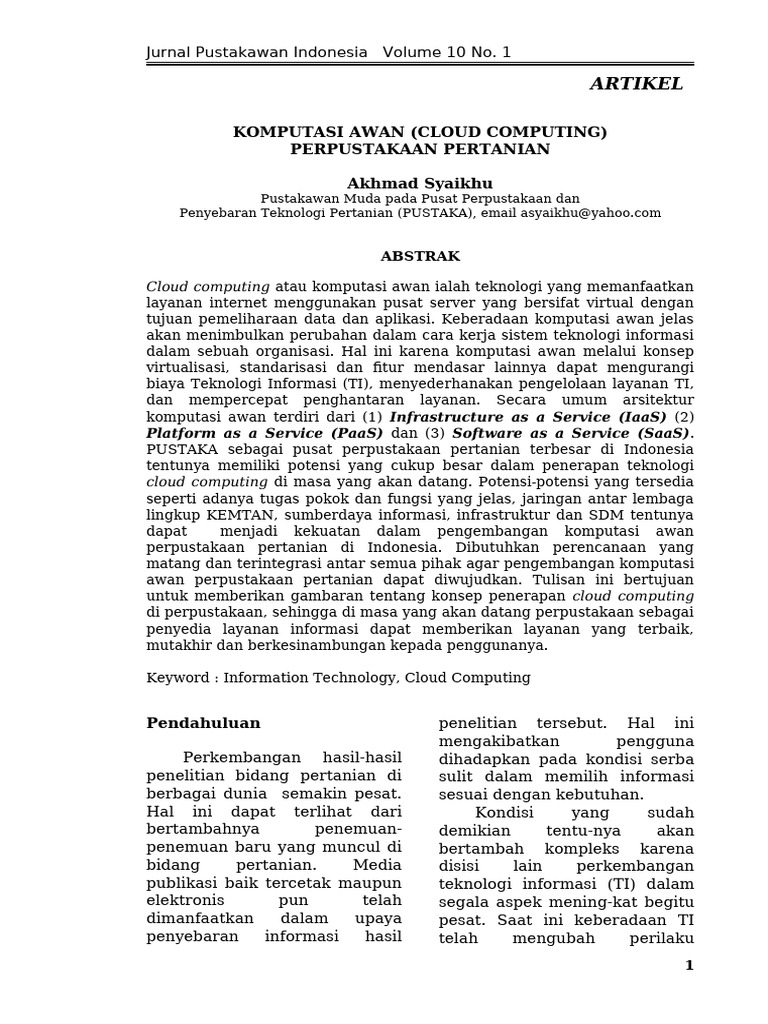 Articel Komputasi Awan (Cloud Computing) | PDF