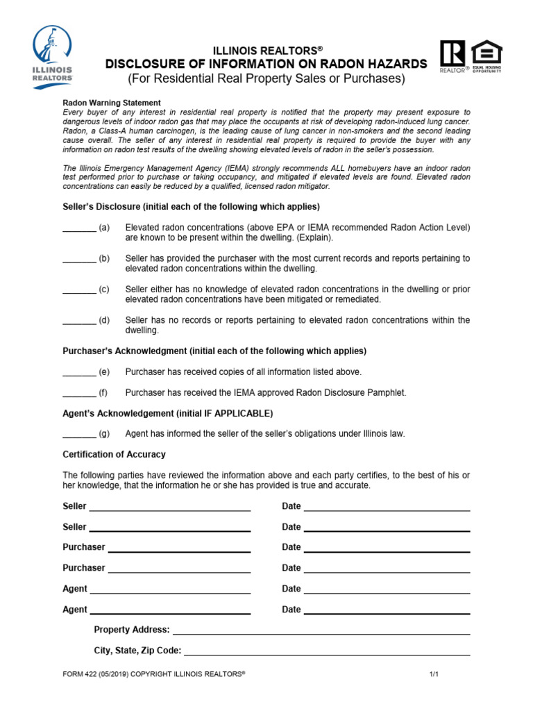 Blank - Radon Disclosure - Illinois Association of REALTORS | PDF