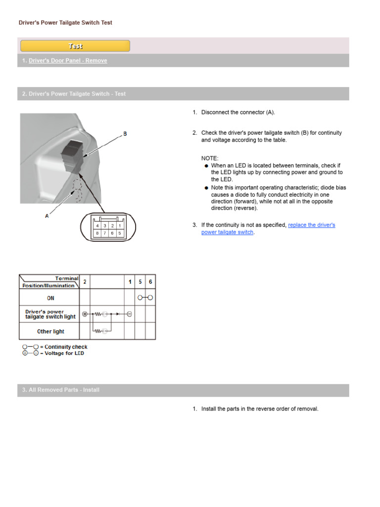 Drivers Power Tailgate Switch Test 1315 | PDF