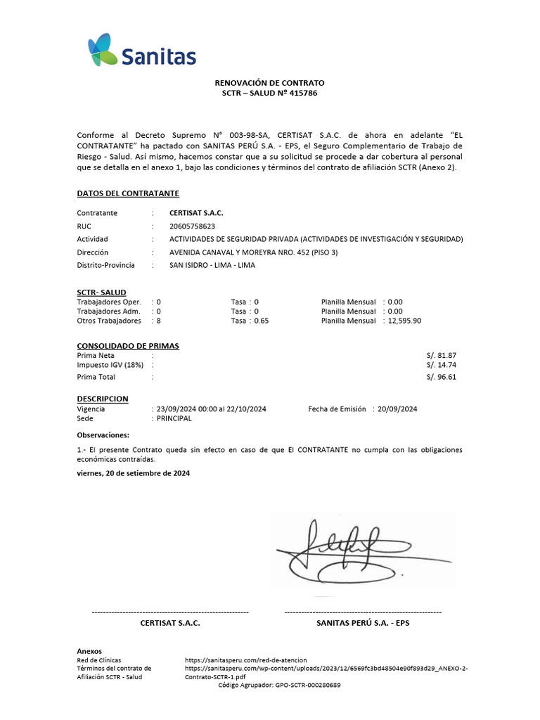 Contrato SCTR Salud | PDF