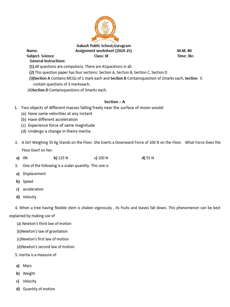 9th - Assignment Worksheet (2024-25) | PDF