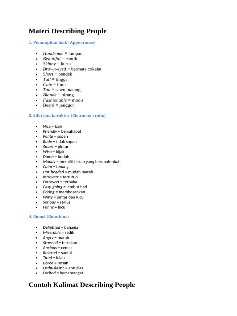 Describing People: Traits & Examples | PDF | Personality Traits ...