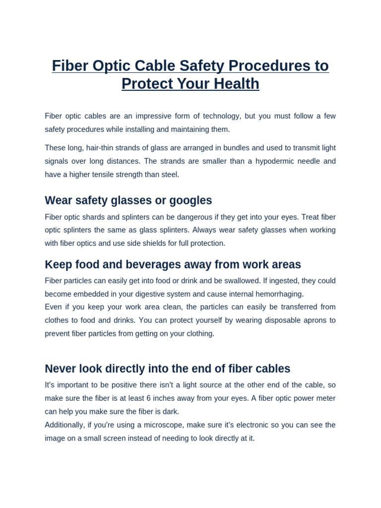 Fiber Optic Safety for Technicians | PDF | Optical Fiber | Home & Garden