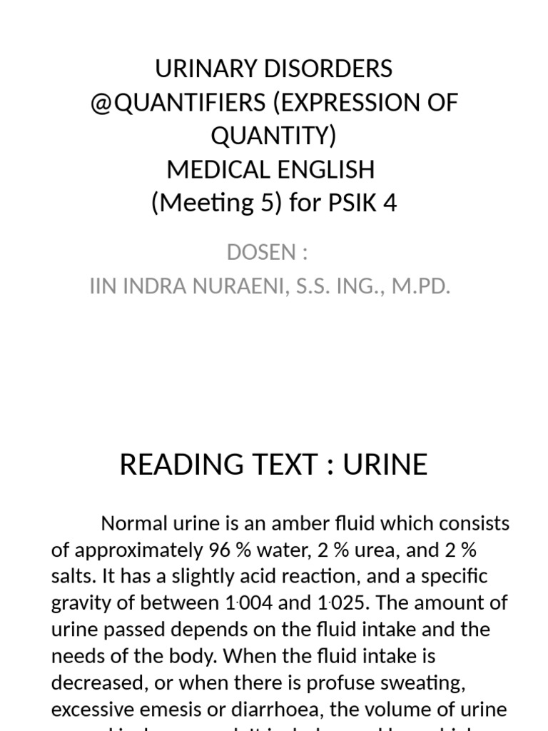 Meeting 5 Urinary Disorder@Quantifier@Expressing Quantities Psik 4 | PDF