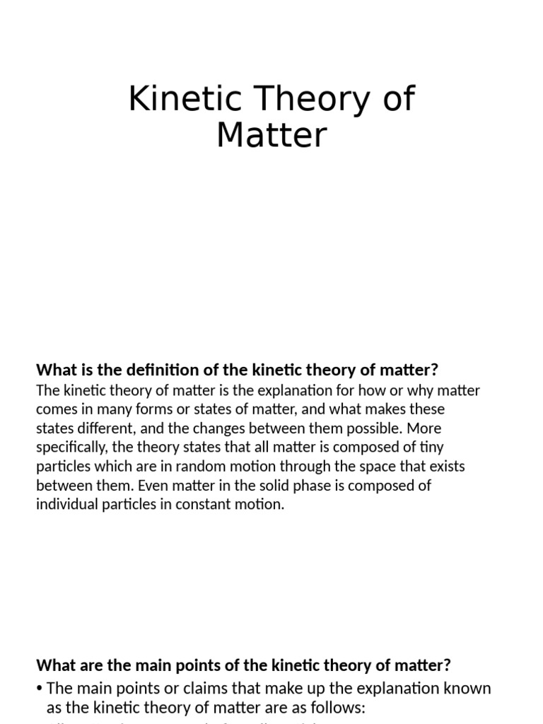 Overview of Kinetic Theory of Matter | PDF | Gases | Science & Mathematics