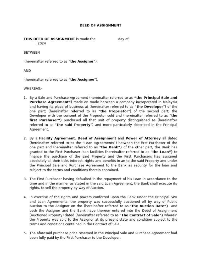 Deed of Assignment (Auction) | PDF