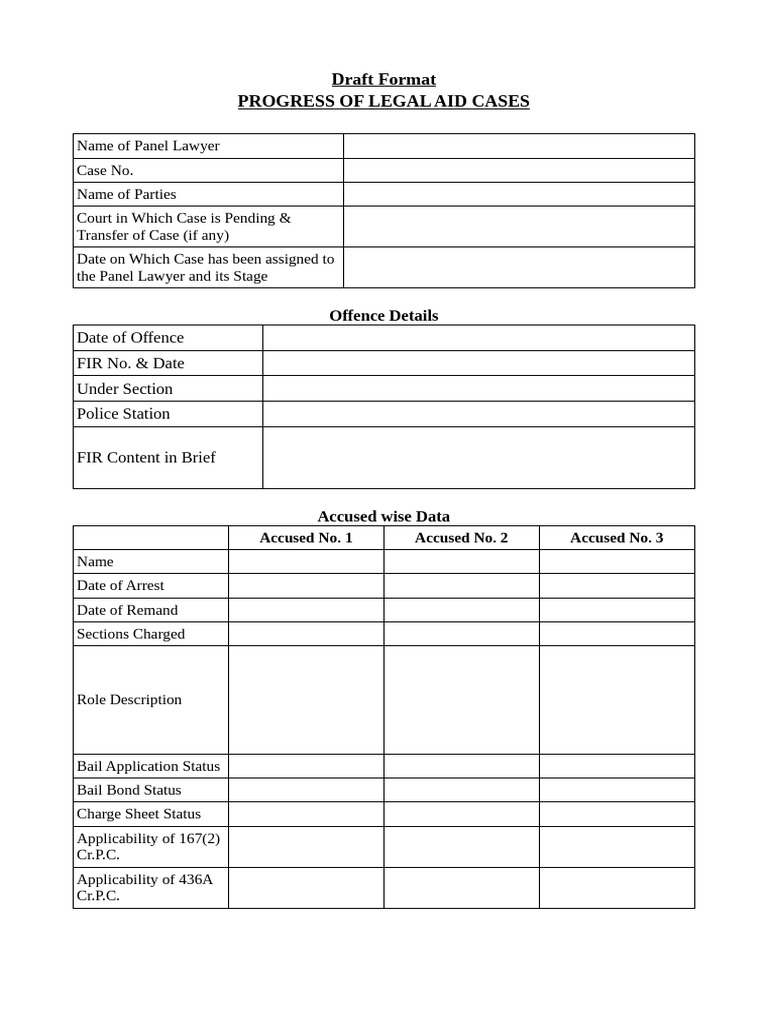 Draft Format For Monitoring Legal Aid Cases | PDF