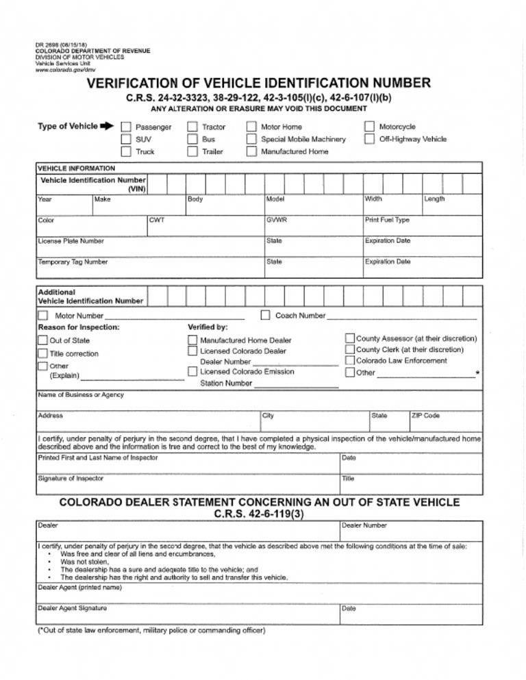 Verification of Vehicle Identification Number Form PDF | PDF