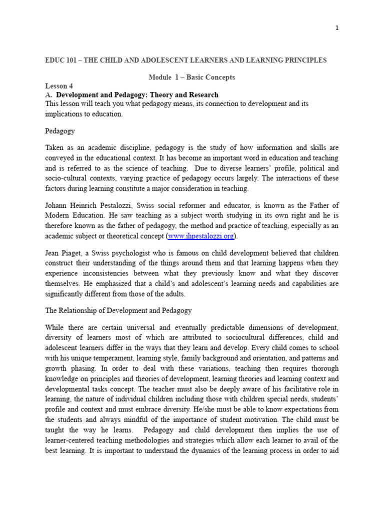 Educ 101 Module 1 Lesson 4.Doc | PDF