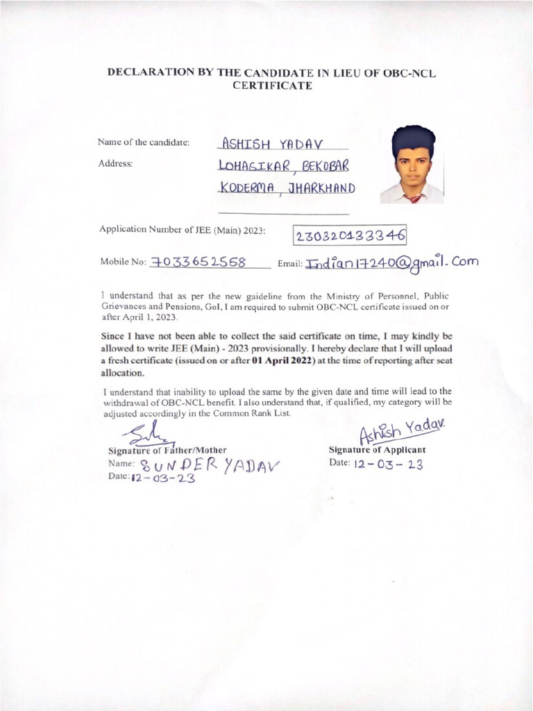 Declaration Obc | PDF