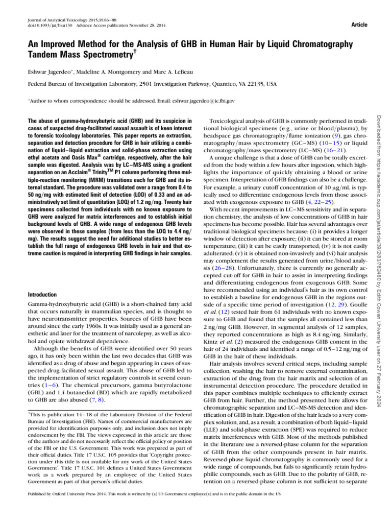 An Improved Method For The Analysis of GHB in Human Hair by Liquid ...