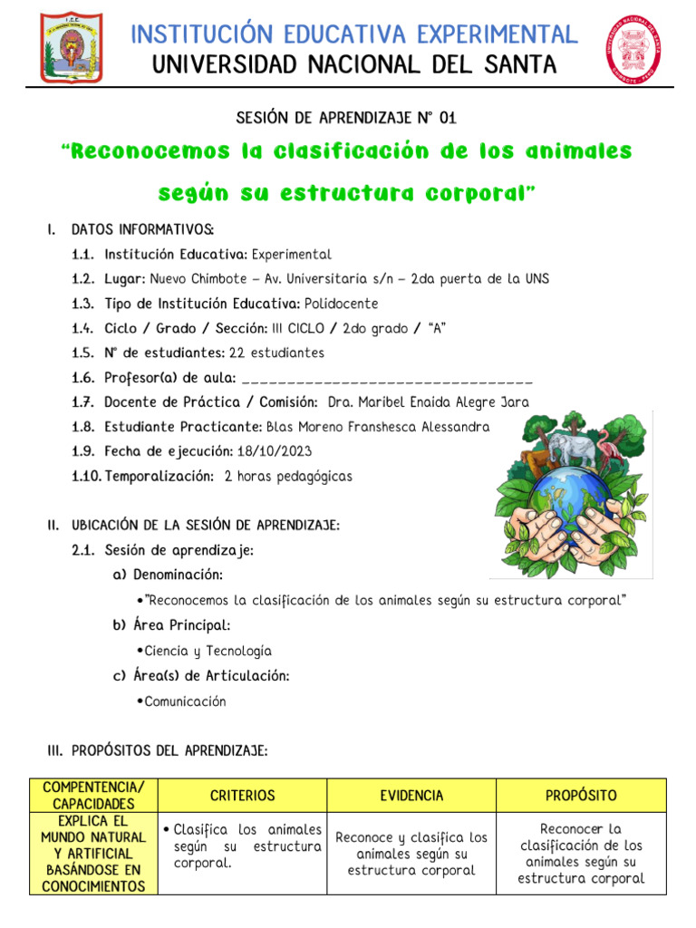 Sesión de Aprendizaje N°2 - Animales Vertebrados e Invertebrados - 2do Grado | PDF