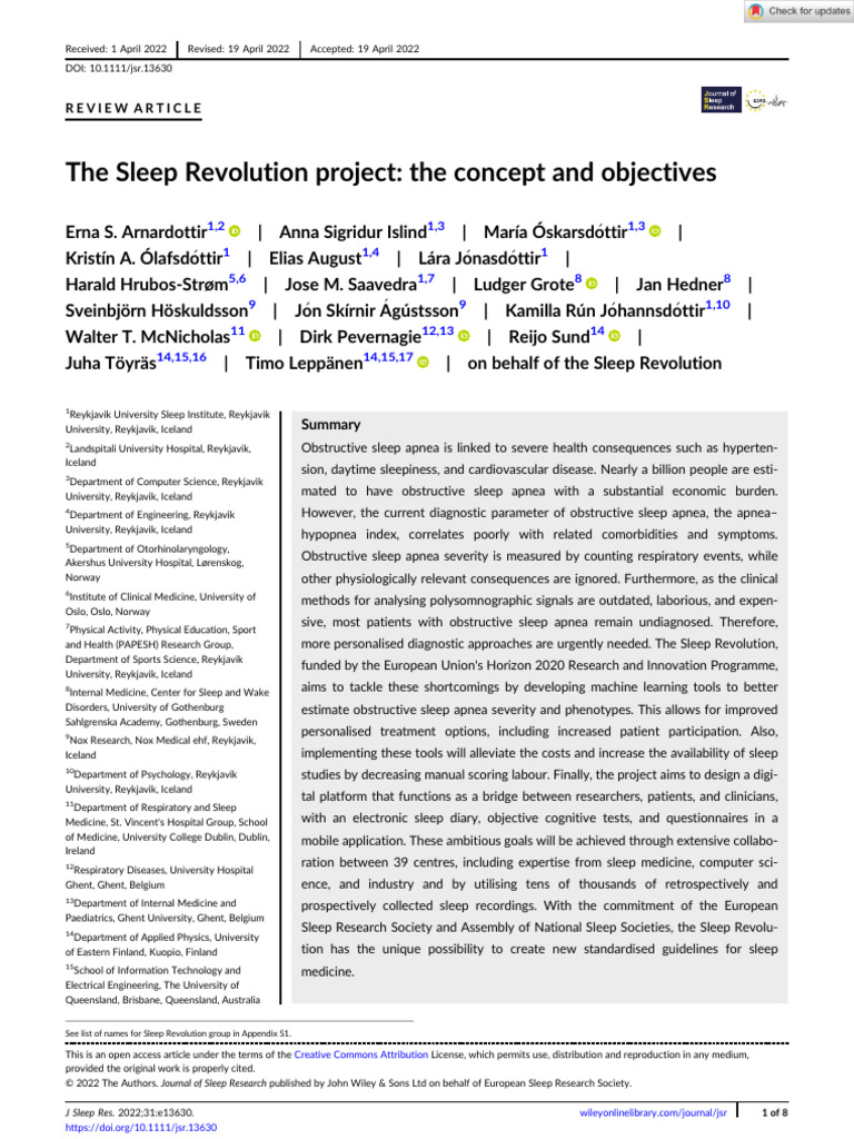Journal of Sleep Research - 2022 - Arnardottir - The Sleep Revolution ...