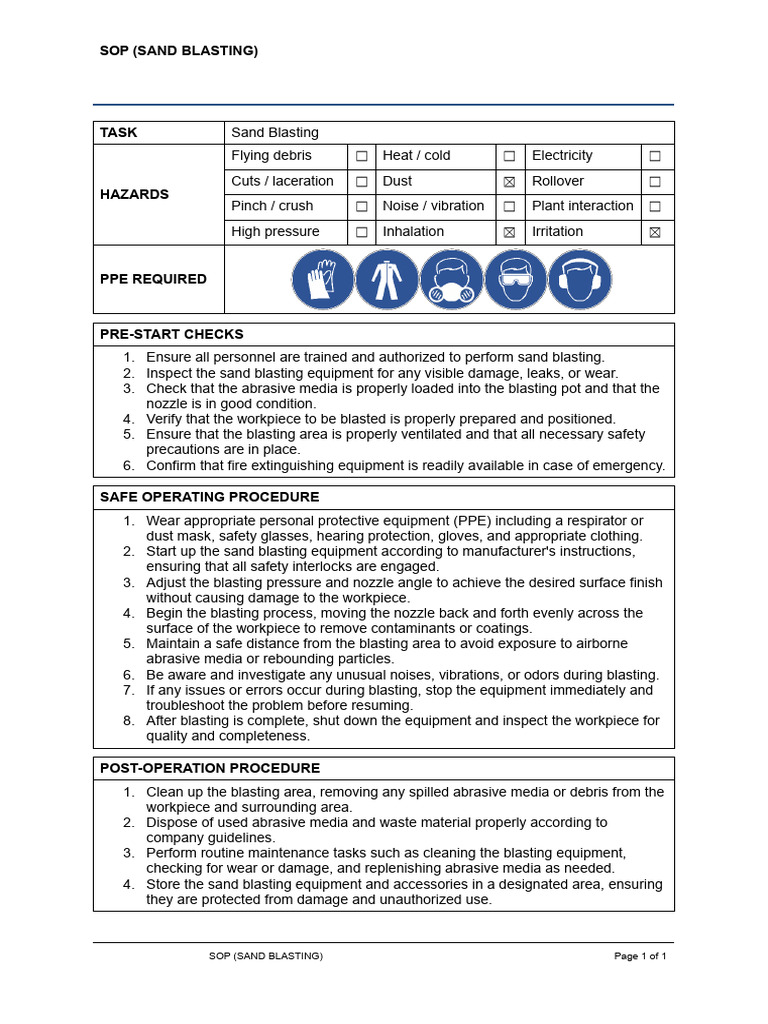 SS-WHS-SAF-000-Safe-Operating-Procedure-Sand-Blasting | PDF