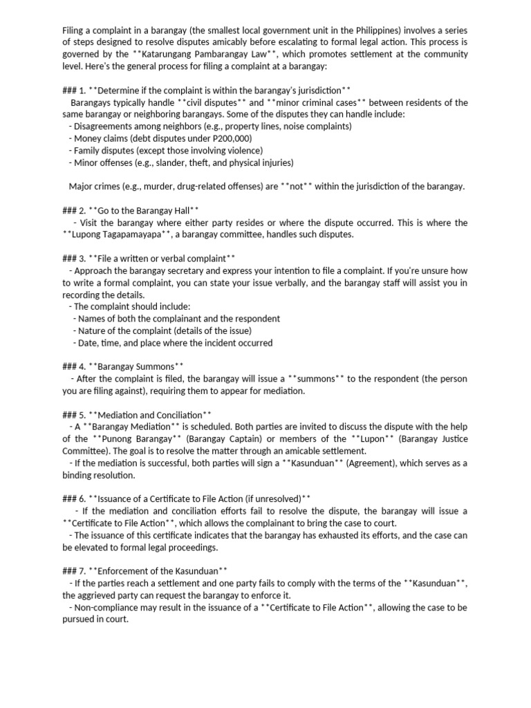 process for barangay complaint | PDF