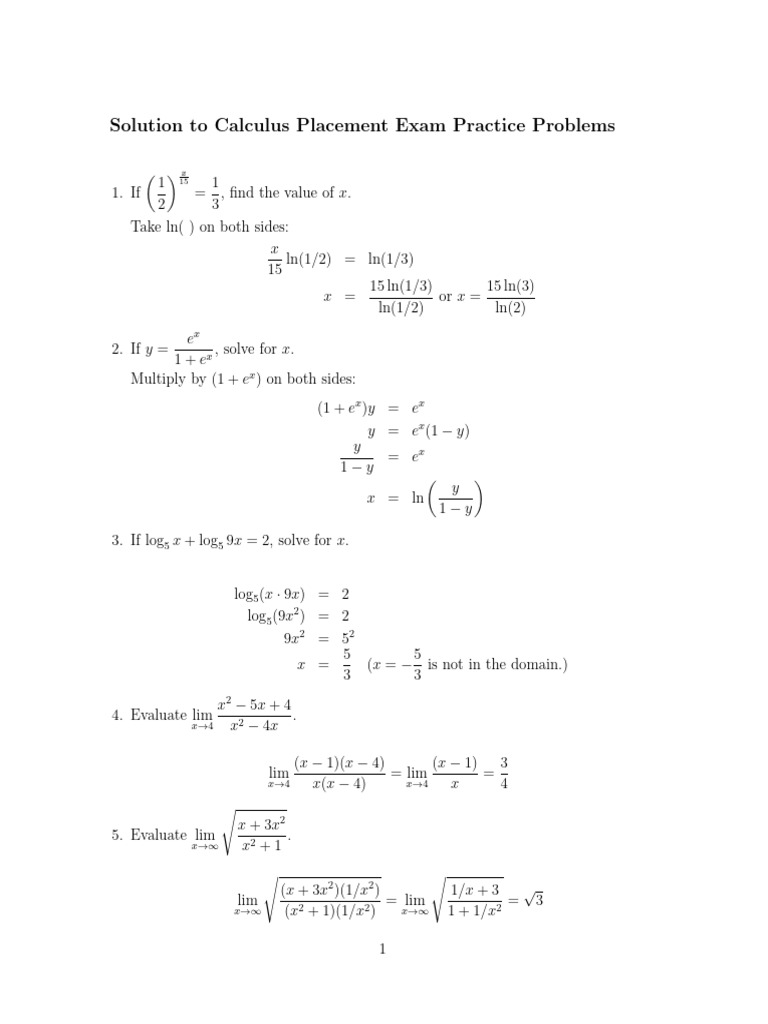 Sample Calculus Placement Key | PDF