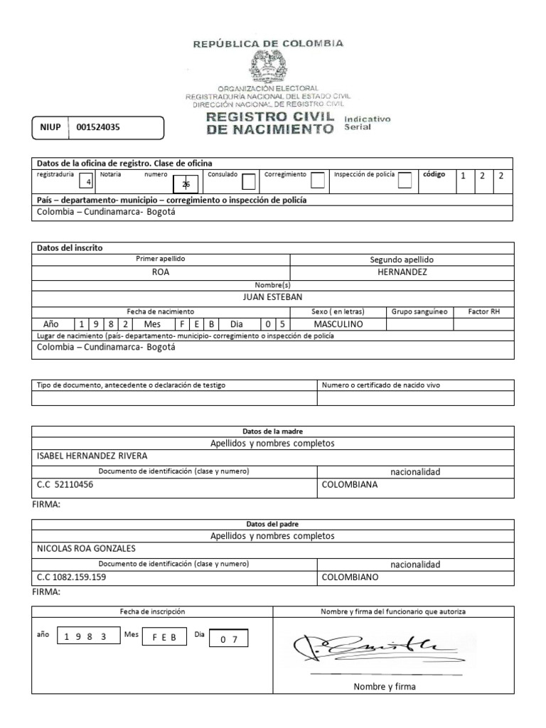 Registro-Civil de Nacimiento | PDF