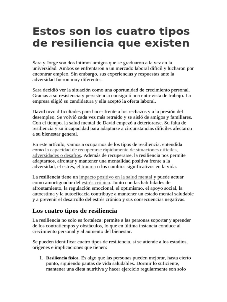 Estos Son Los Cuatro Tipos de Resiliencia Que | PDF