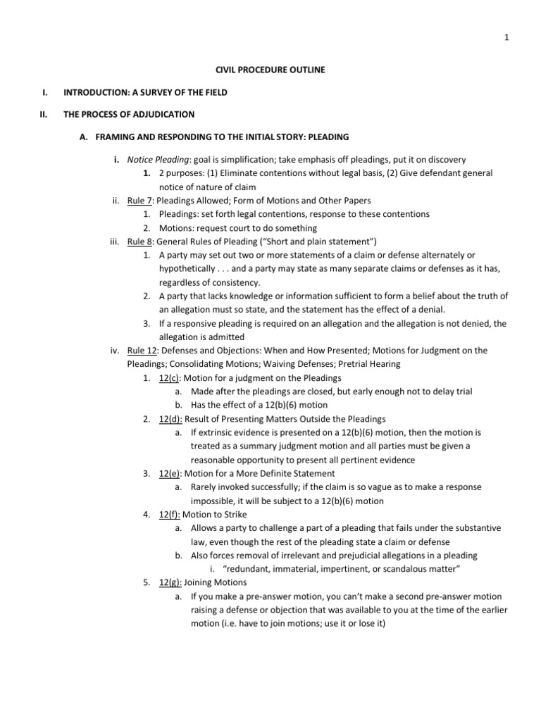 Civil Procedure Outline | PDF | Collateral Estoppel | Summary Judgment
