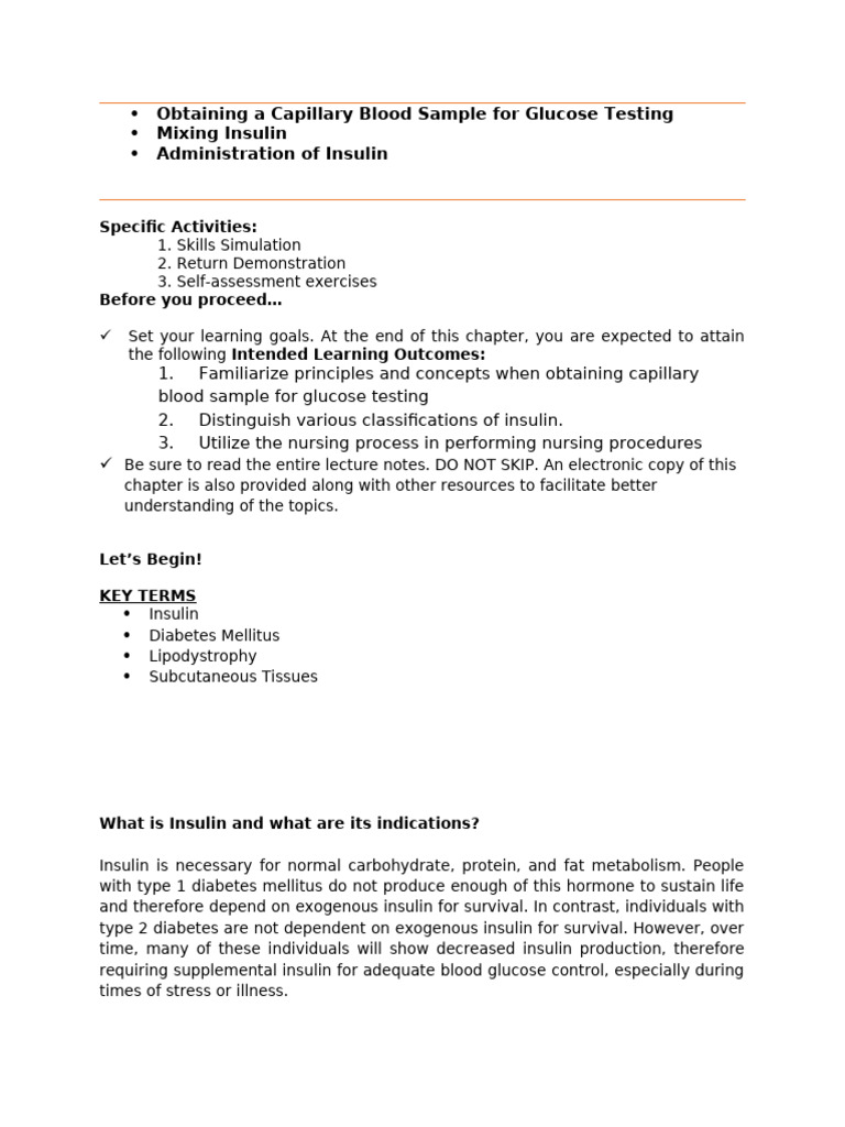 Obtaining A Capillary Blood Sample For Glucose Testing | PDF | Diabetes ...