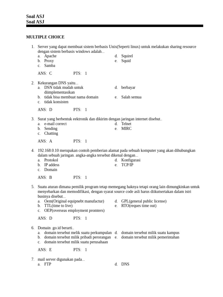 Pilihan Ganda Asj | PDF