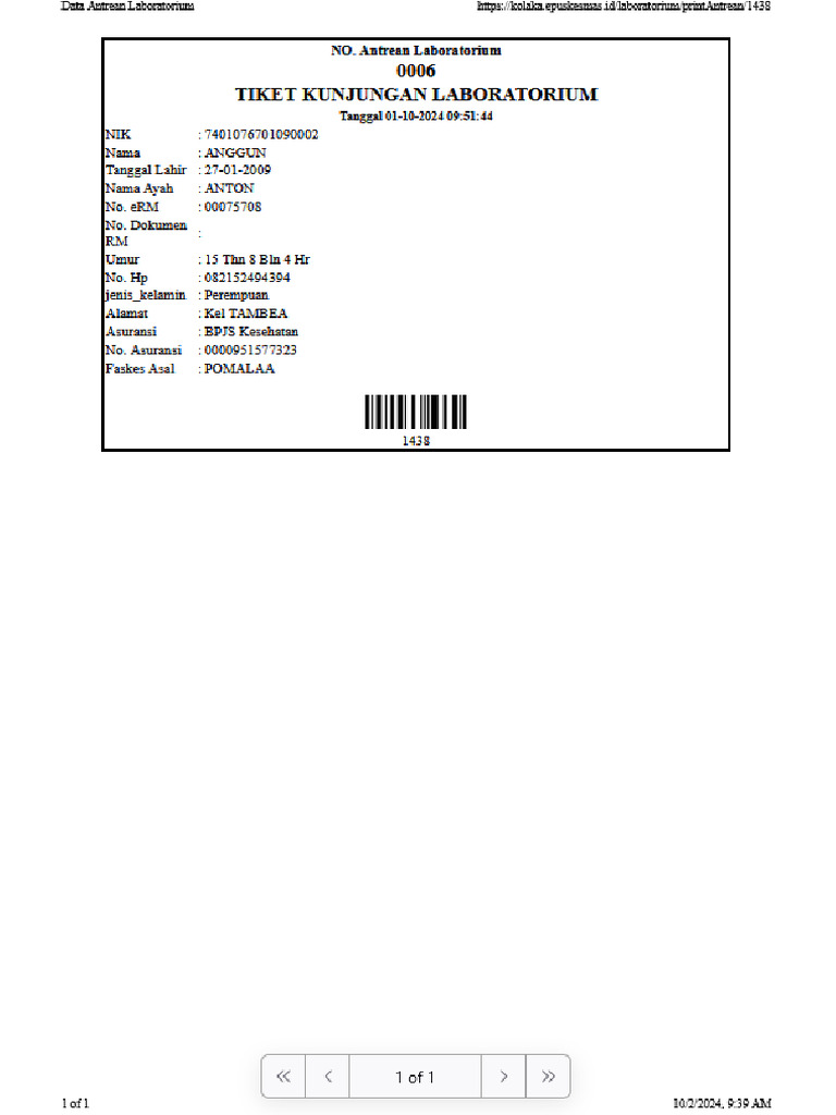 Formulir Permintaan Pemeriksaan Laboratorium | PDF