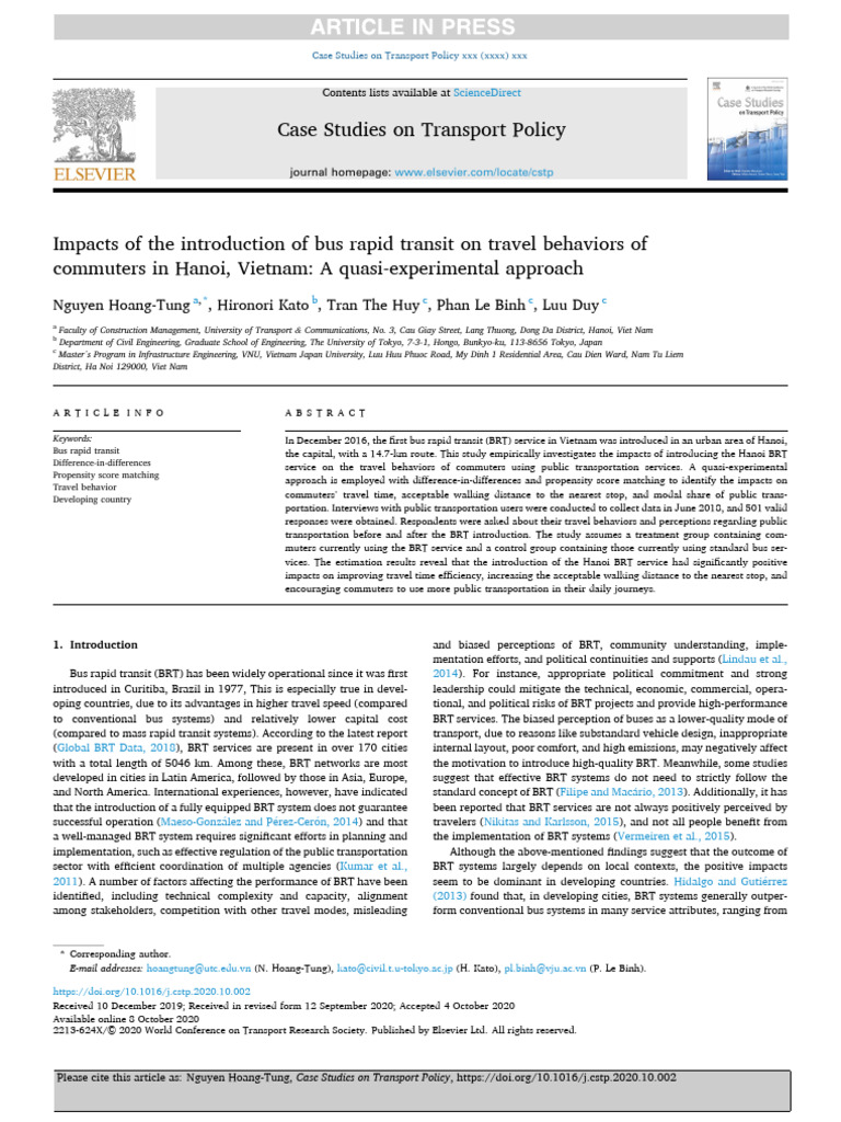 Impacts of The Introduction of Bus Rapid | PDF
