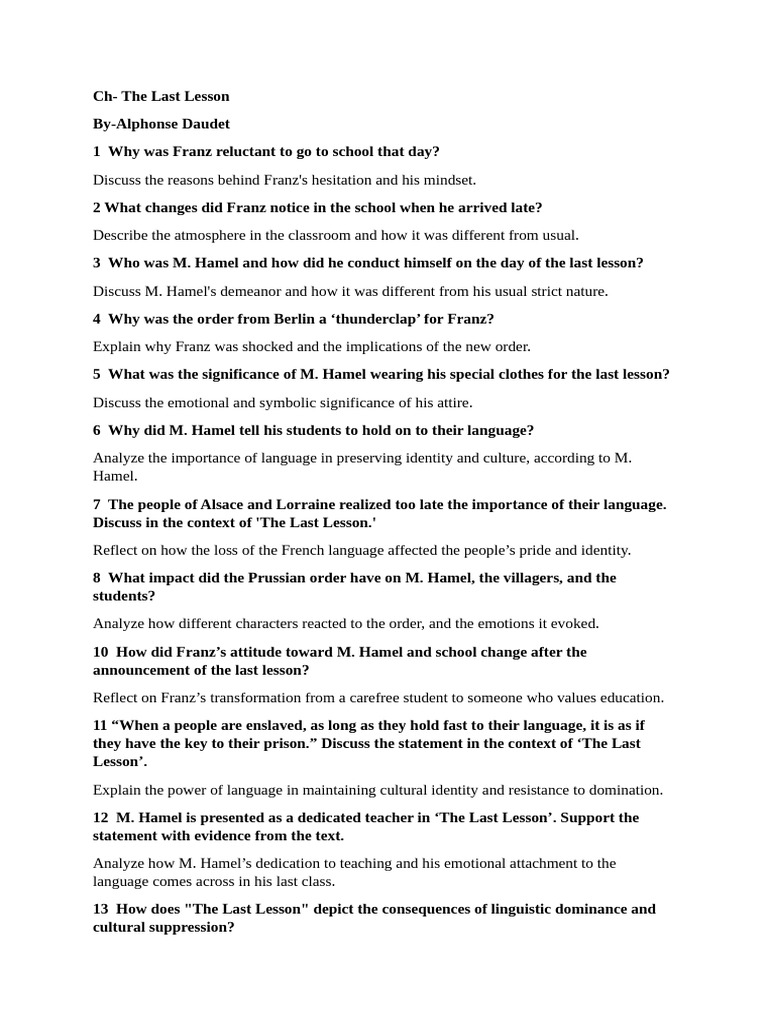 CH - The Last Lesson Notes | PDF | Liberal Arts Education ...