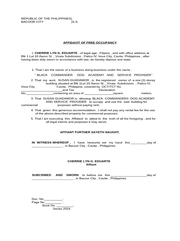 Affidavit of Free Occupancy | PDF