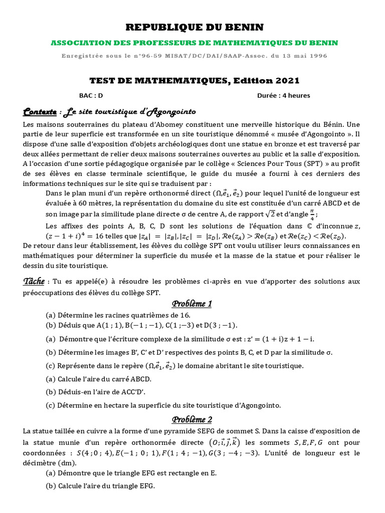 Test APMB - Bac D - 2021 | PDF