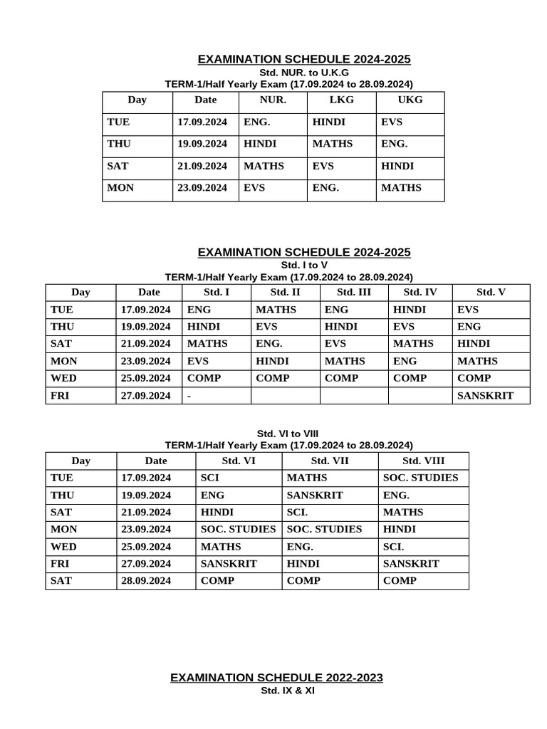 Term 1 Exam Schedule | PDF