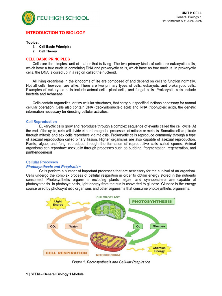Module 1.2 - Basic Principles of Cell & Cell Theory | PDF