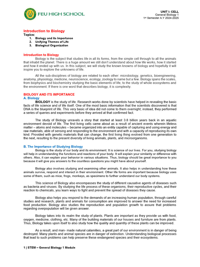 Module 1.1 - Introduction To Biology-1 | PDF