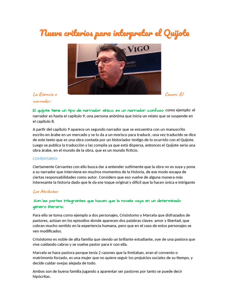 Nueve Criterios para Interpretar El Quijote | PDF | Don Quijote | Clásicos